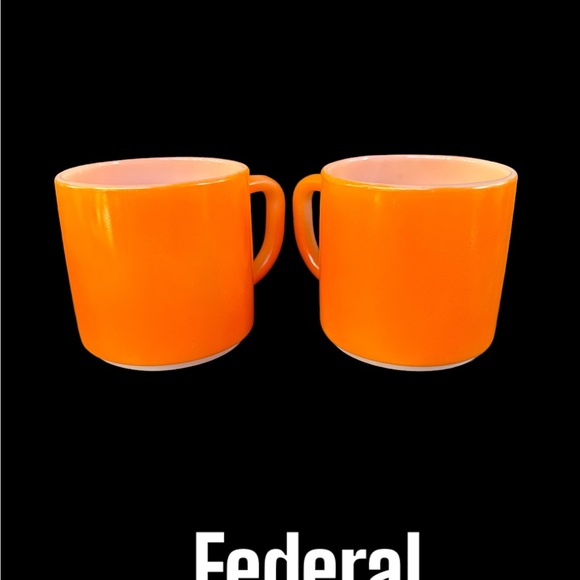 Federal | Dining | Vintage Federal Glass Coffee Mugs Set Of Two Orange ...